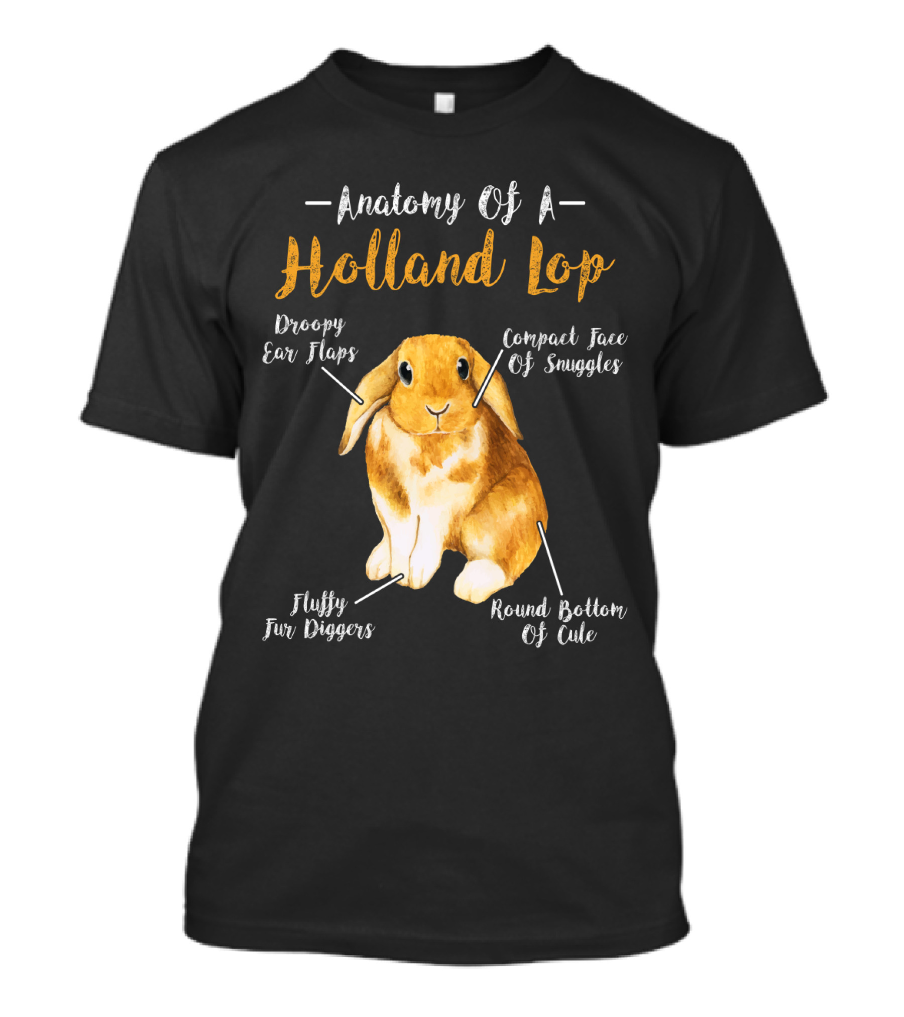 Anatomy Of A Holland Lop Droopy Ear Flaps Compact Face Of Snuggles Fluffy Fur Diggers Round Bottom Of Cute T-Shirt