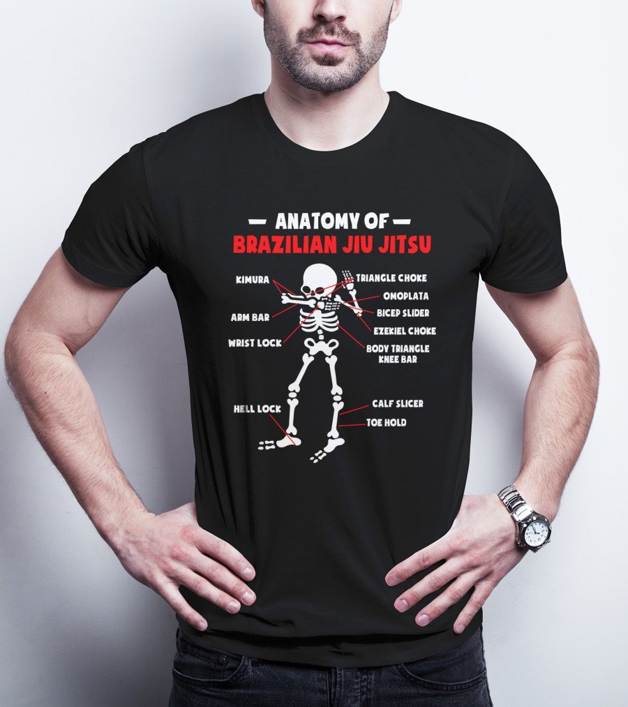 Anatomy Of Brazilian Jiu Jitsu: Kimura, Triangle Choke, Omoplata, Arm Bar, Bicep Slider, Ezekiel Choke, Wrist Lock, Body Triangle, Knee Bar, Hell Lock, Calf Slicer, Toe Hold T-Shirt