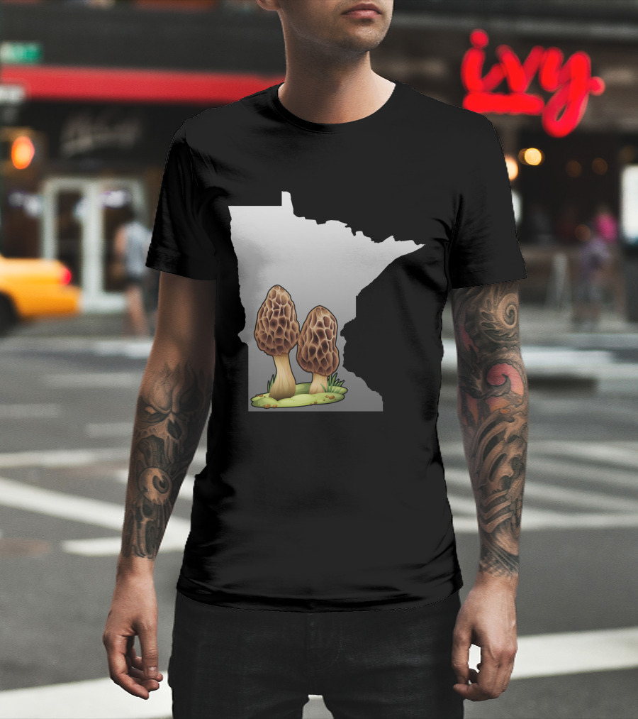 Minnesota Map With Two Morel Mushrooms In Front T-Shirt