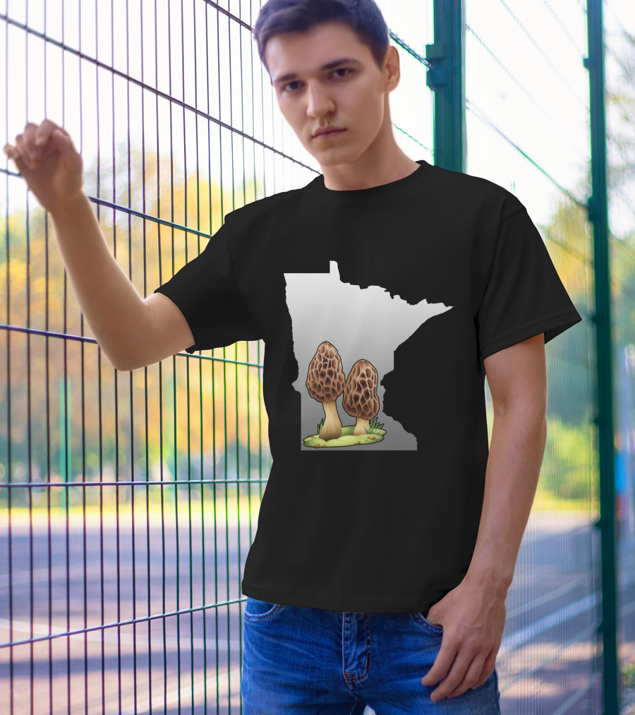 Minnesota Map With Two Morel Mushrooms In Front T-Shirt