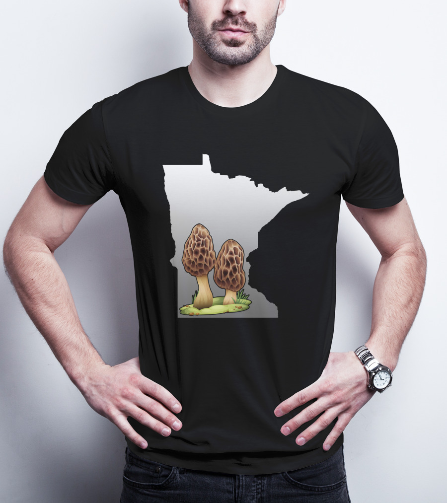 Minnesota Map With Two Morel Mushrooms In Front T-Shirt