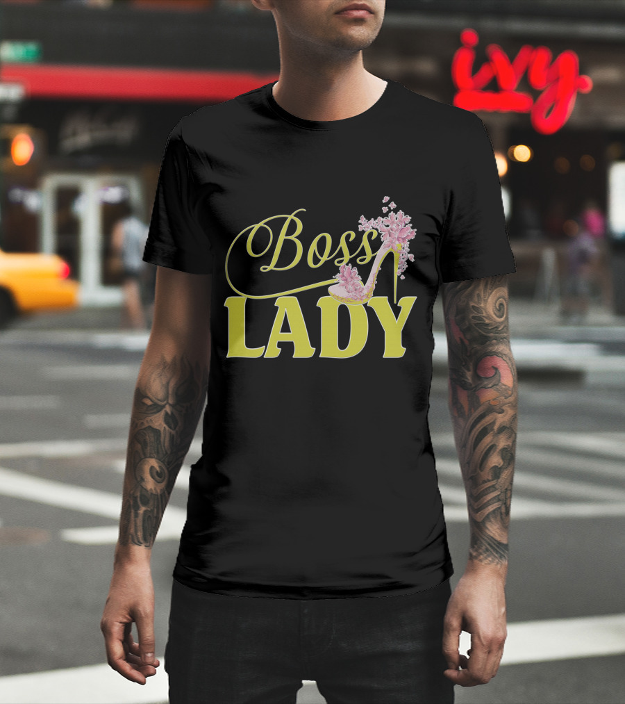 Boss Lady Floral Gold High Heel T-Shirt