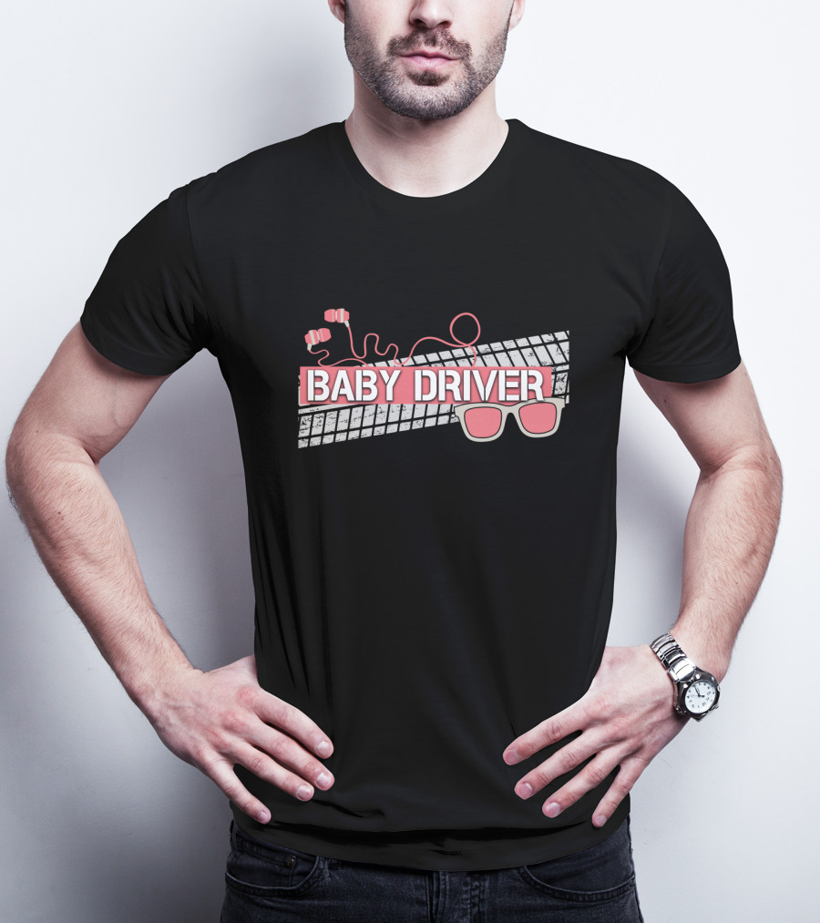 Baby Driver Tire Tracks Sunglasses And Headphones T-Shirt