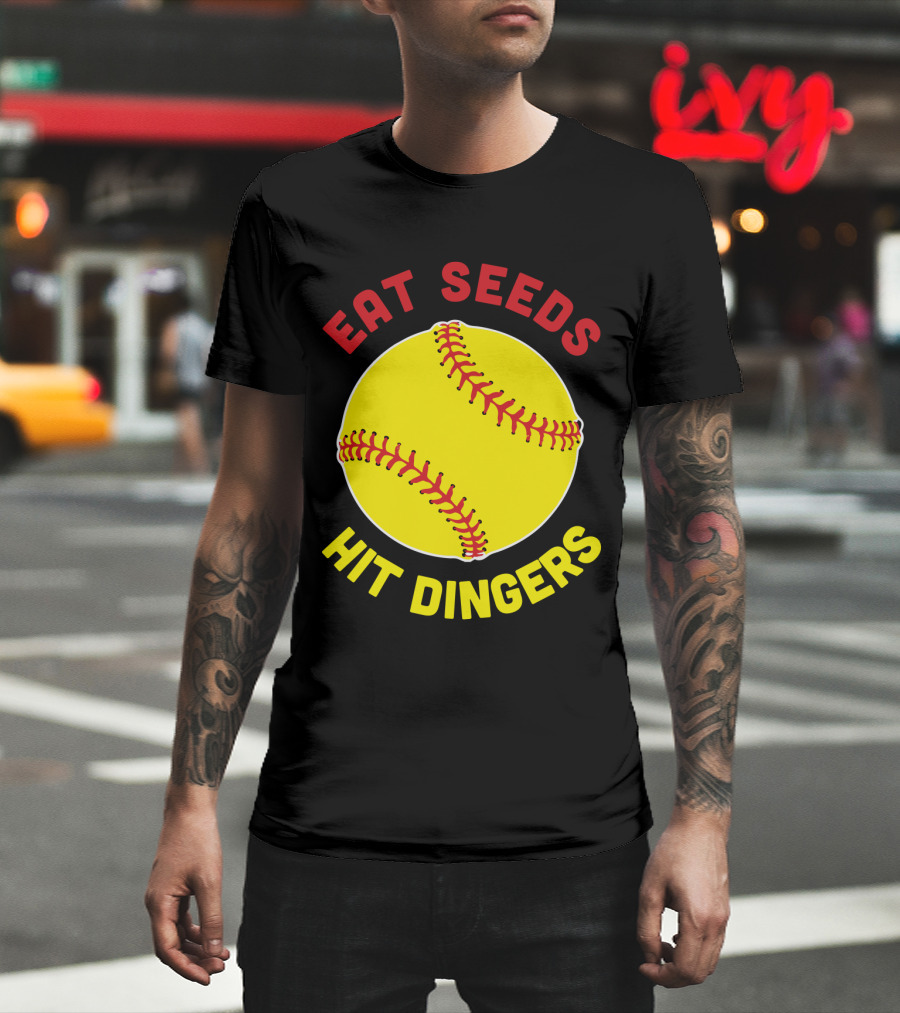 Eat Seeds Hit Dingers Softball Yellow T-Shirt