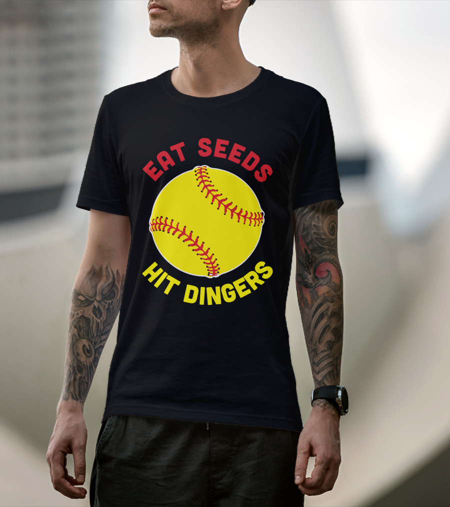 Eat Seeds Hit Dingers Softball Yellow T-Shirt