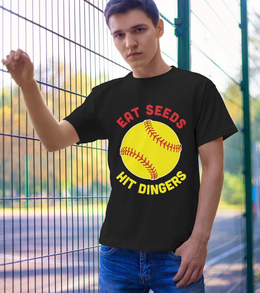 Eat Seeds Hit Dingers Softball Yellow T-Shirt