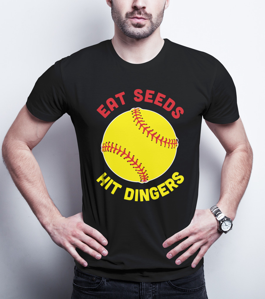 Eat Seeds Hit Dingers Softball Yellow T-Shirt