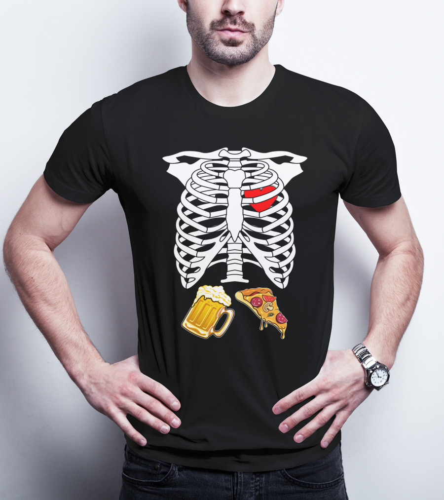 Maternity Beer And Pizza Skeleton Ribcage Heart T-Shirt