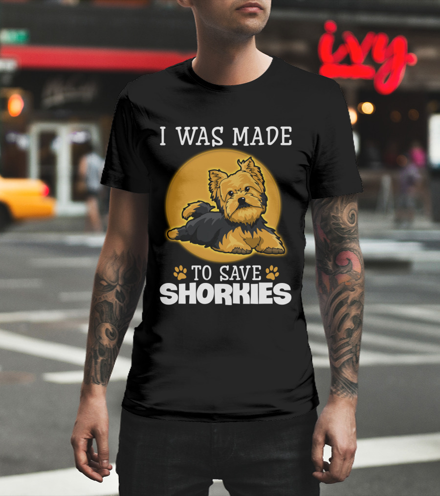 I Was Made To Save Shorkies Dog Paws And Orange Circle T-Shirt