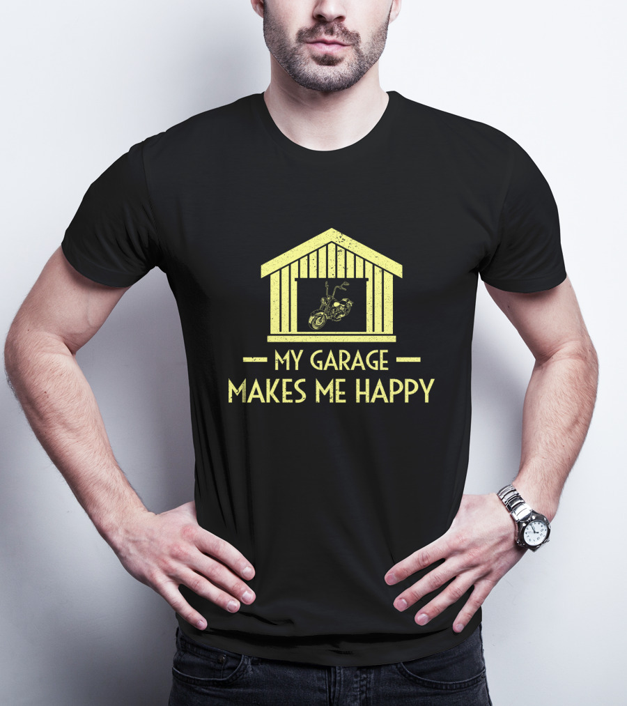 My Garage Makes Me Happy Motorcycle Cruiser In Garage T-Shirt