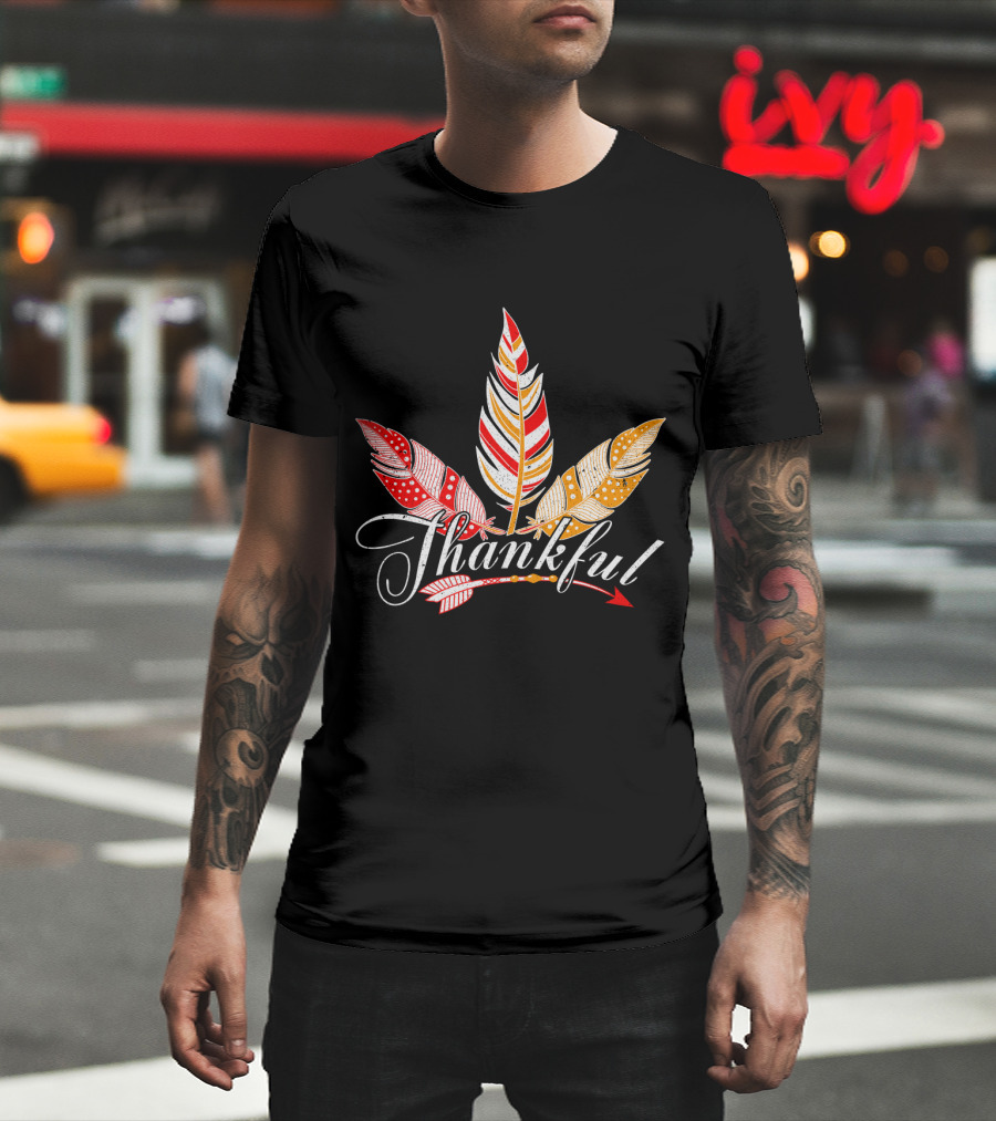 Thankful With Feather And Arrow Colorful Fall T-Shirt