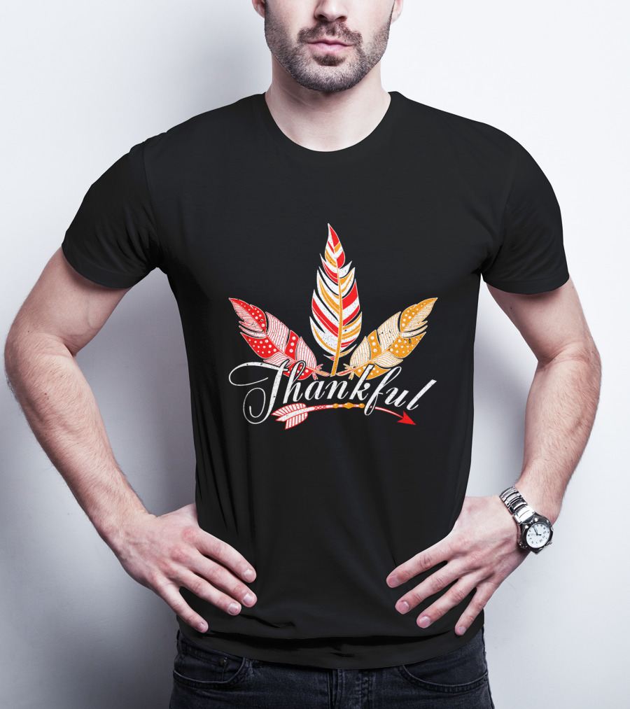 Thankful With Feather And Arrow Colorful Fall T-Shirt