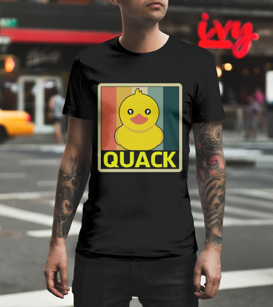 Vintage Rubber Duck Quack Retro Stripes T-Shirt
