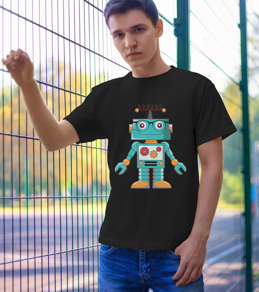 Cute Vintage Robot With Glasses And Gears T-Shirt