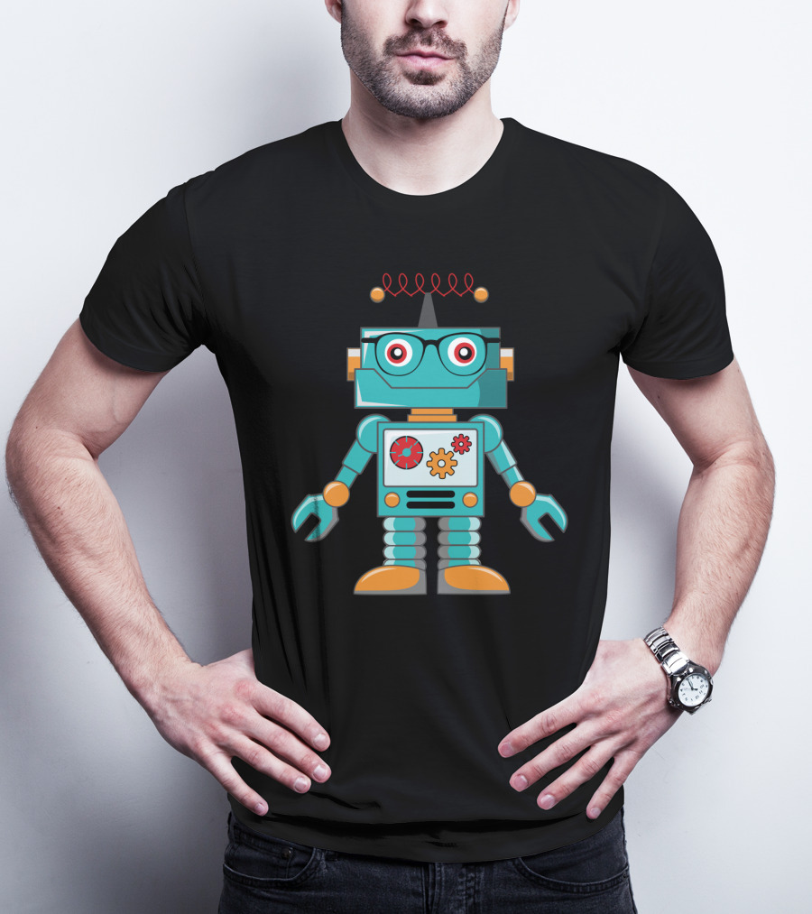 Cute Vintage Robot With Glasses And Gears T-Shirt