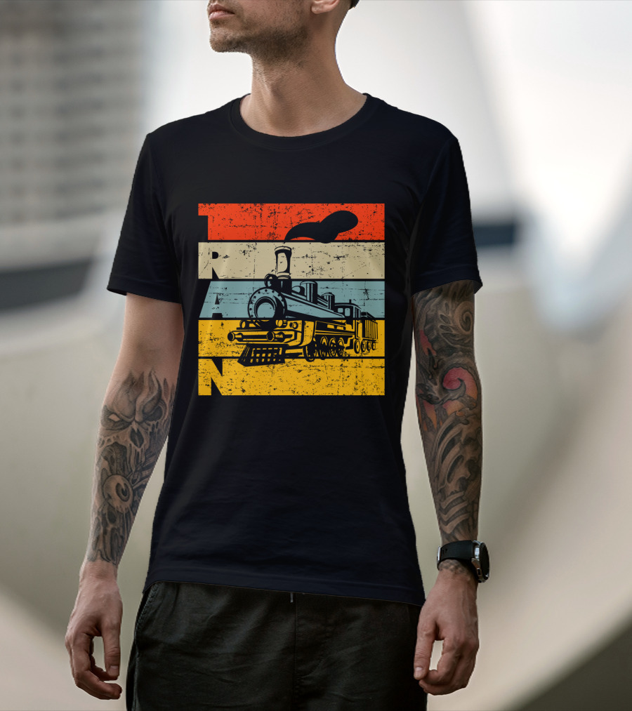 Vintage Train Retro Steam Locomotive Stripes T-Shirt