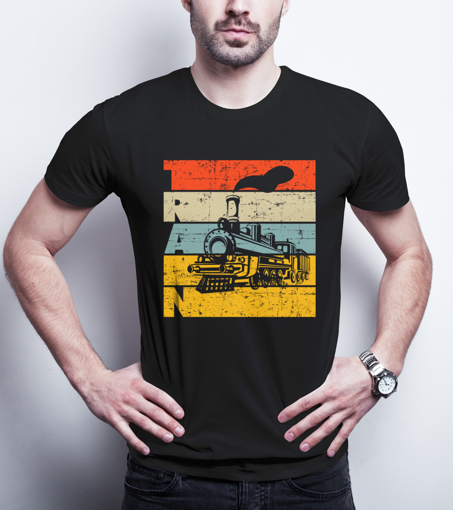 Vintage Train Retro Steam Locomotive Stripes T-Shirt