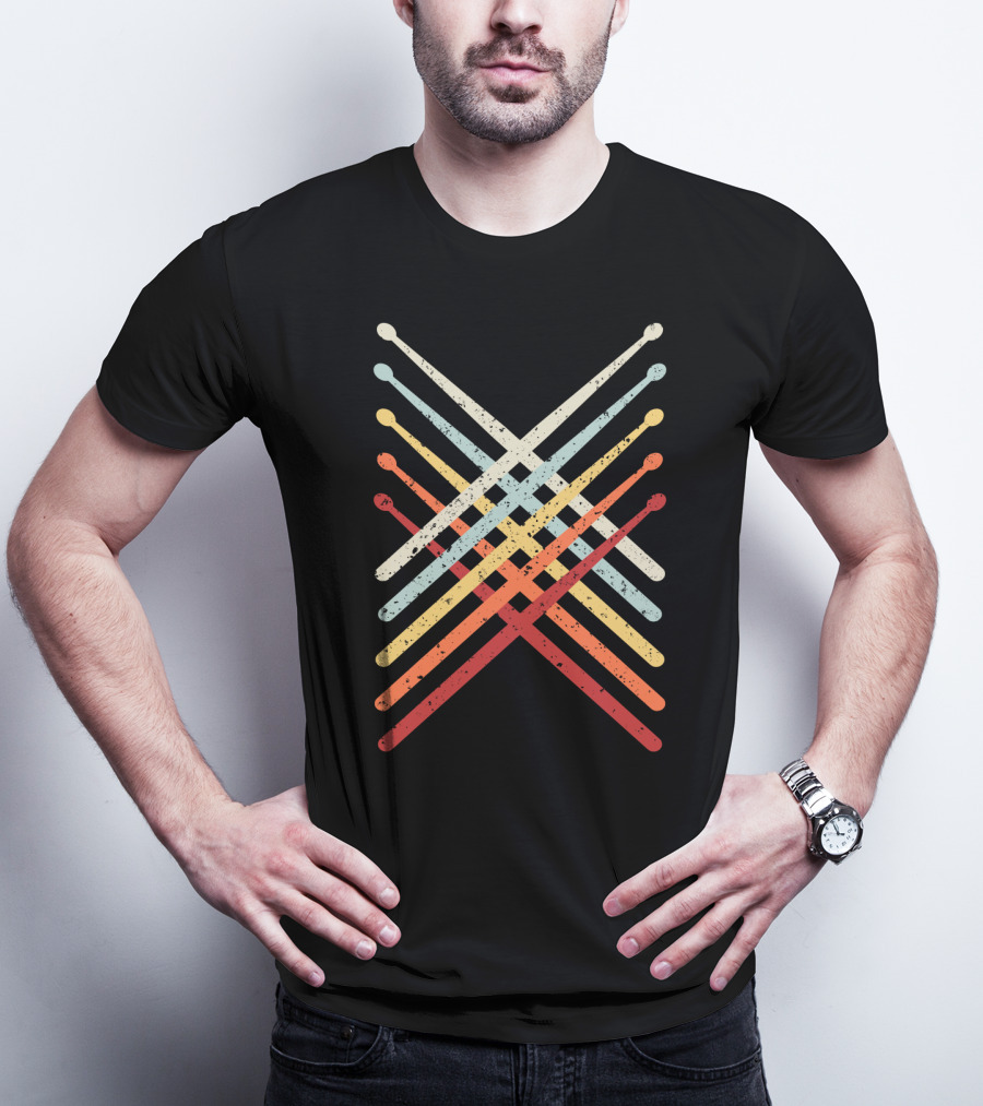 Retro Vintage Drummer Multicolor Drumsticks T-Shirt