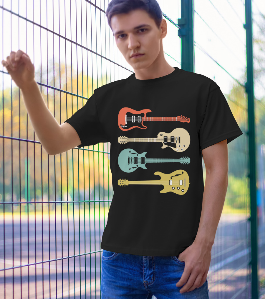 Vintage Bass Guitar Colorful Electric Guitars Collection T-Shirt