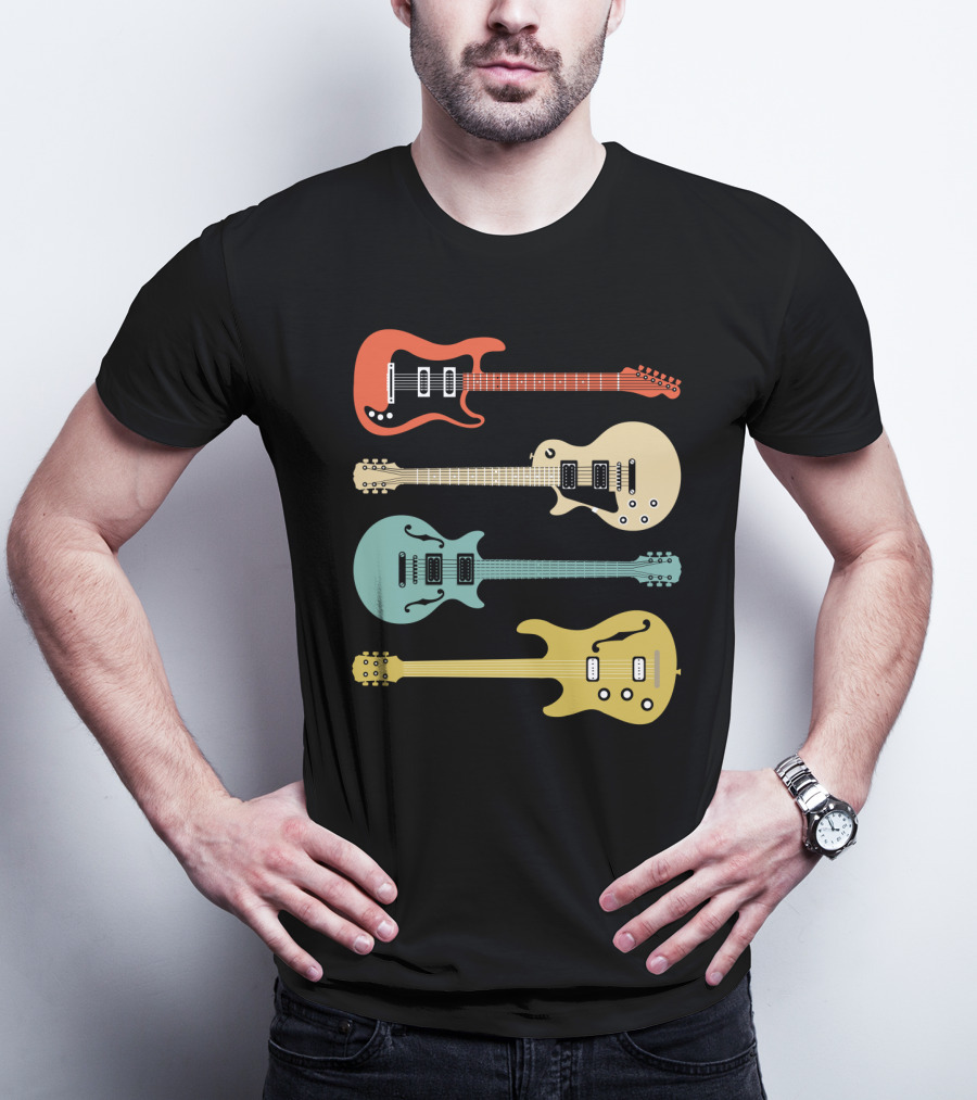 Vintage Bass Guitar Colorful Electric Guitars Collection T-Shirt