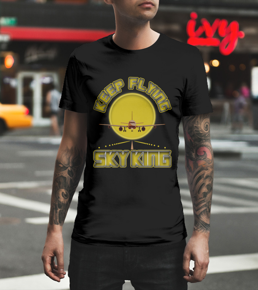 Keep Flying Sky King Aviation Pilot Airplane Jet Landing Sunset T-Shirt