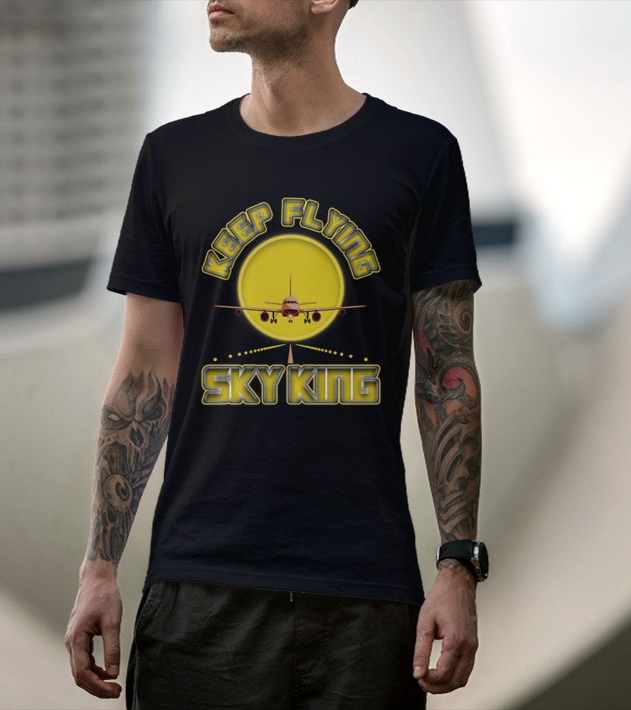 Keep Flying Sky King Aviation Pilot Airplane Jet Landing Sunset T-Shirt