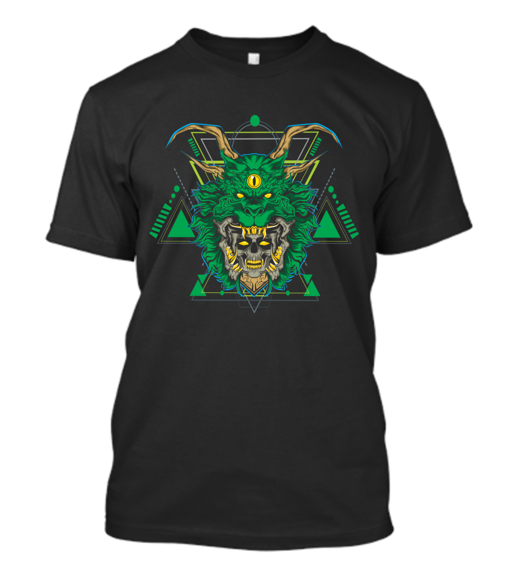 Green Dragon Geometric Skull Fusion T-Shirt