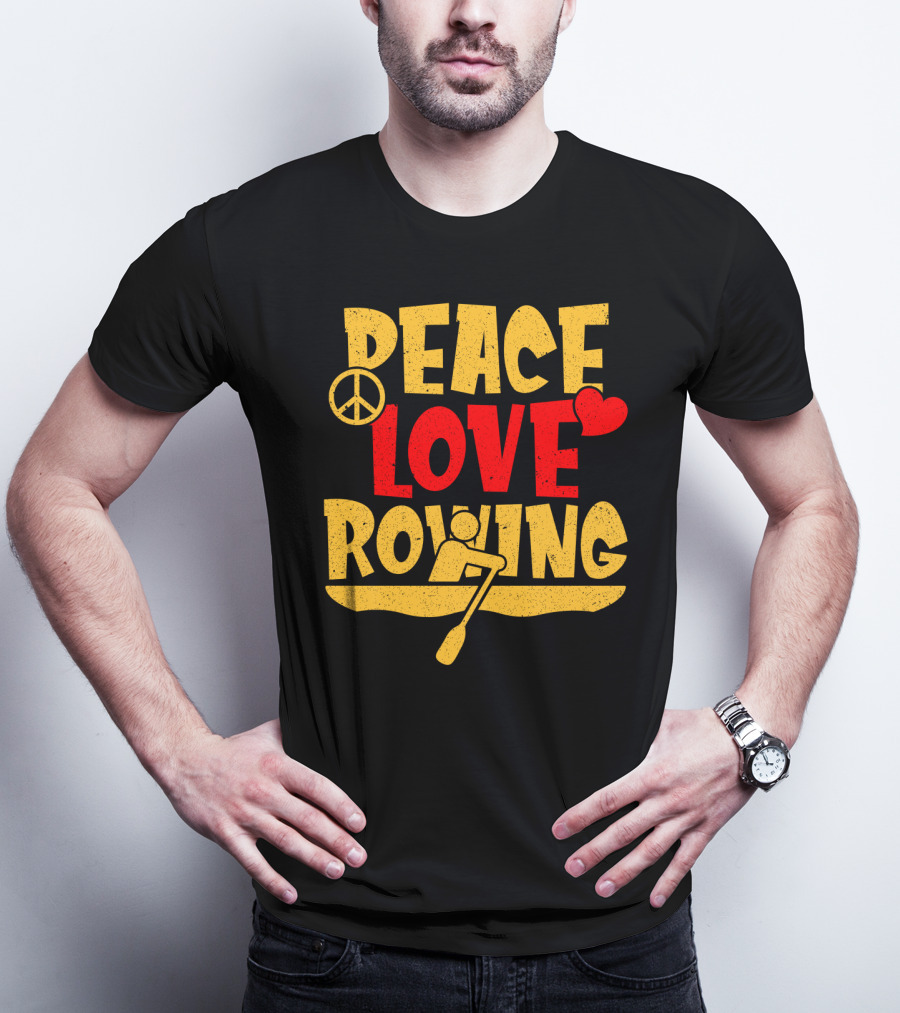Peace Love Rowing Iconic Peace Symbol Heart Row Boat T-Shirt