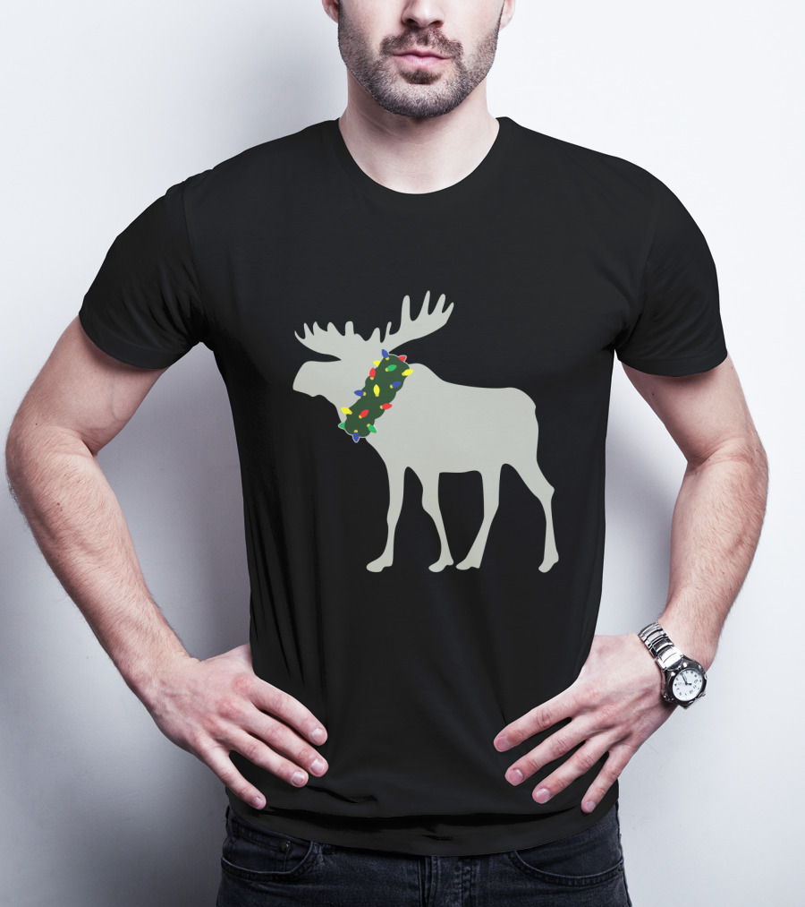 Moose With Festive Christmas Light Wreath T-Shirt