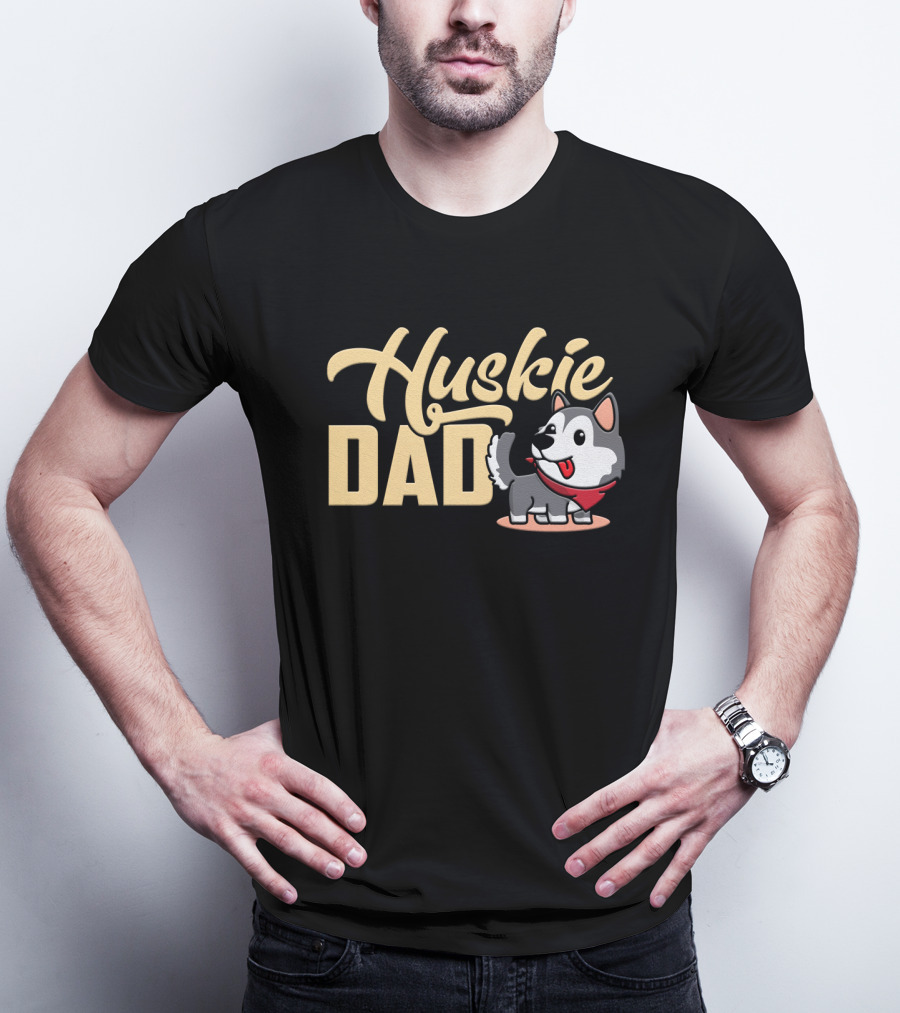 Huskie Dad Cartoon Dog With Red Bandana T-Shirt