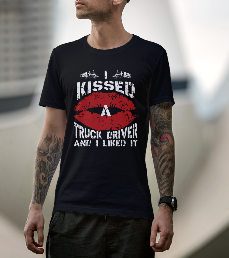 I Kissed A Truck Driver And I Liked It Big Red Lips Print T-Shirt