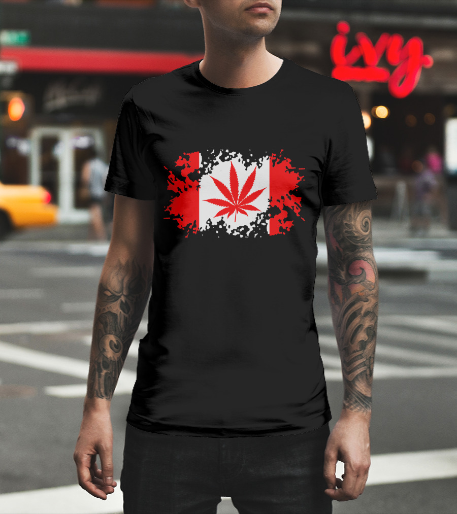 Funny Canadian Flag With Marijuana Leaf Maple T-Shirt
