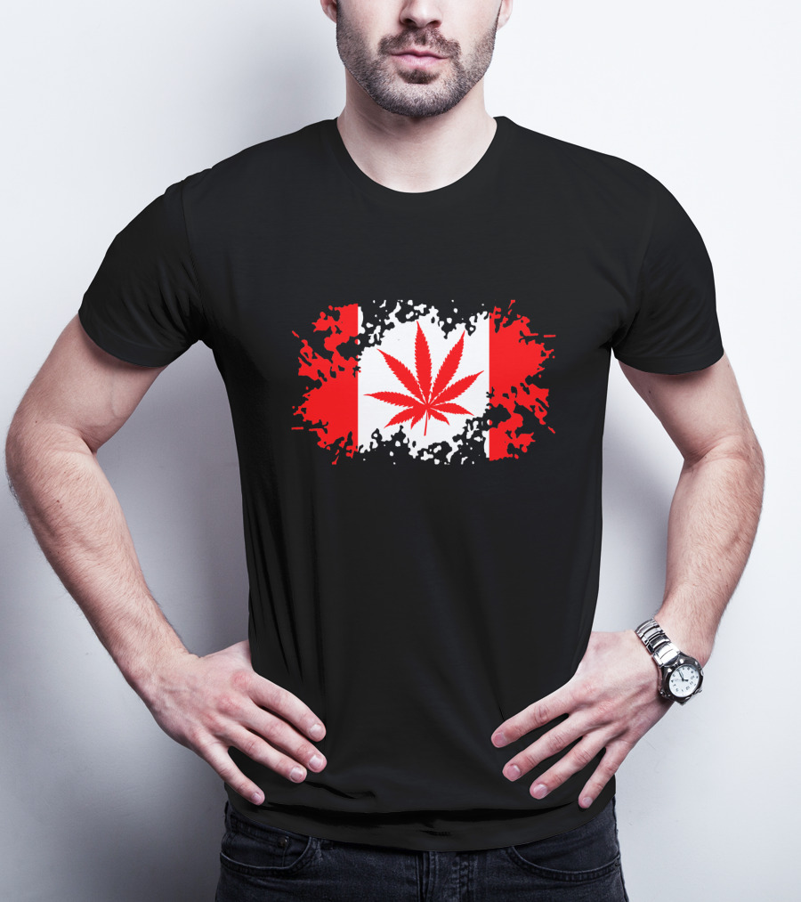 Funny Canadian Flag With Marijuana Leaf Maple T-Shirt