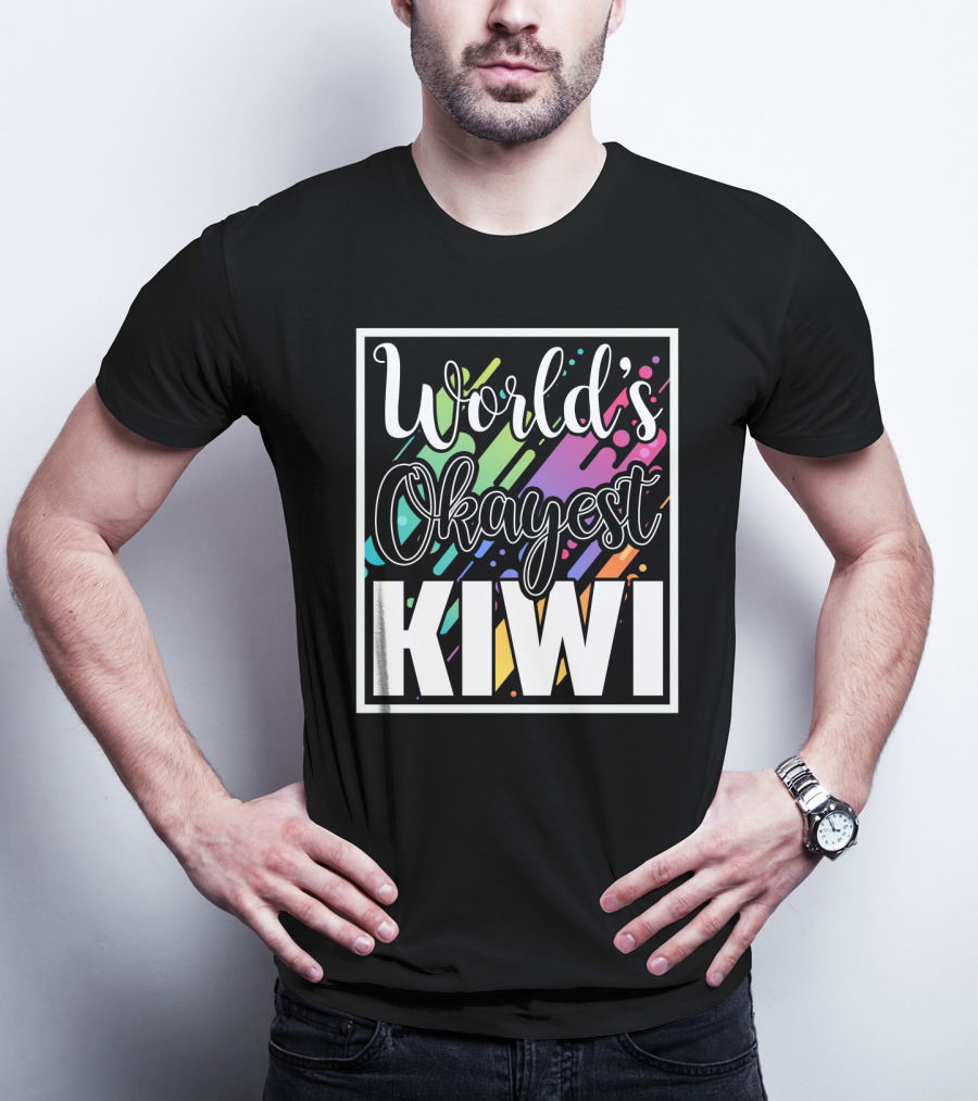 World's Okayest Kiwi Colorful Rainbow Stripes T-Shirt