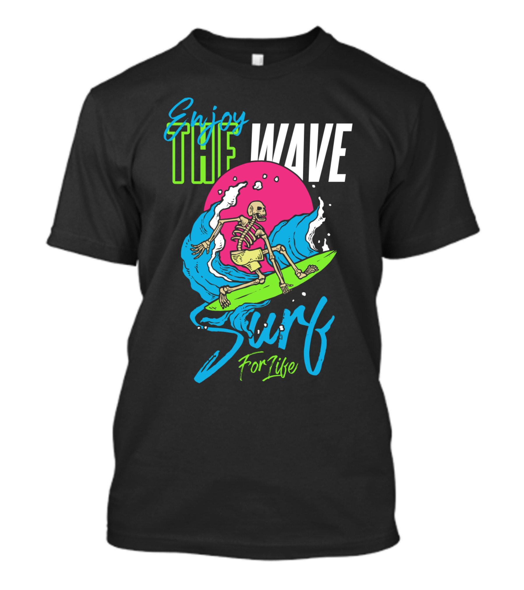Enjoy The Wave Surf For Life Skull Surfing Summer T-Shirt