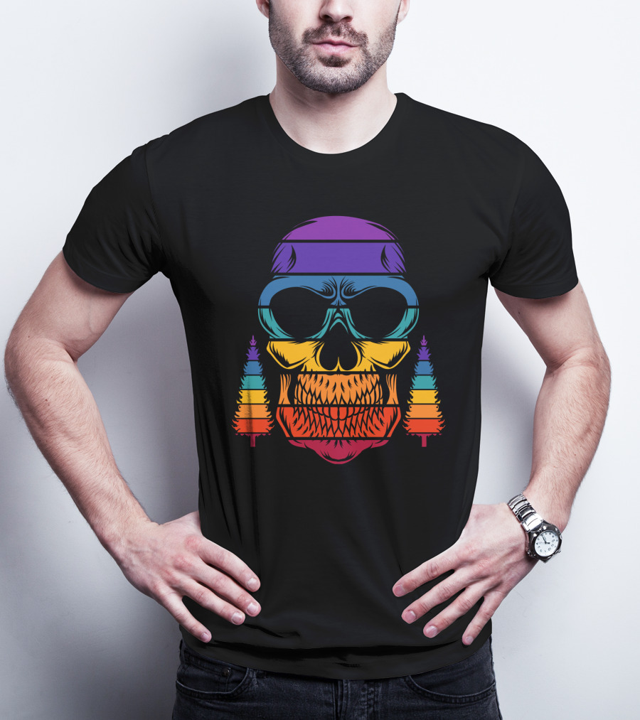 Rainbow Skull With Pine Trees T-Shirt