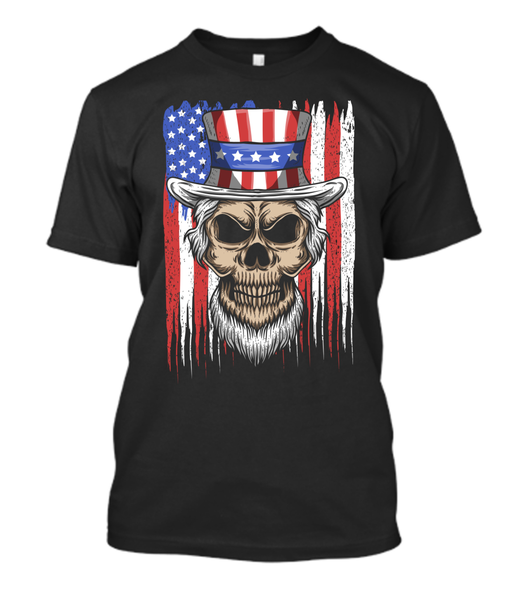 Skull Uncle Sam American Flag Hat T-Shirt