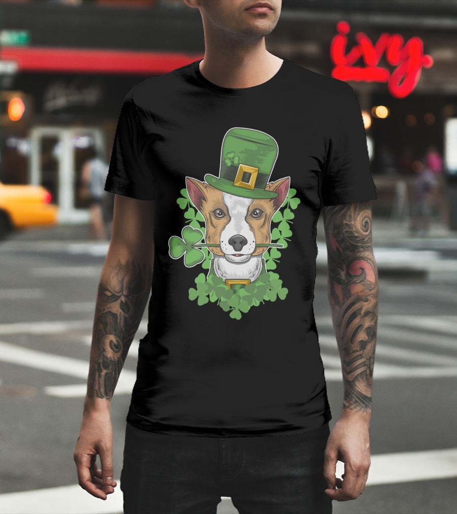 St Patrick Day Corgi With Shamrock And Leprechaun Hat T-Shirt