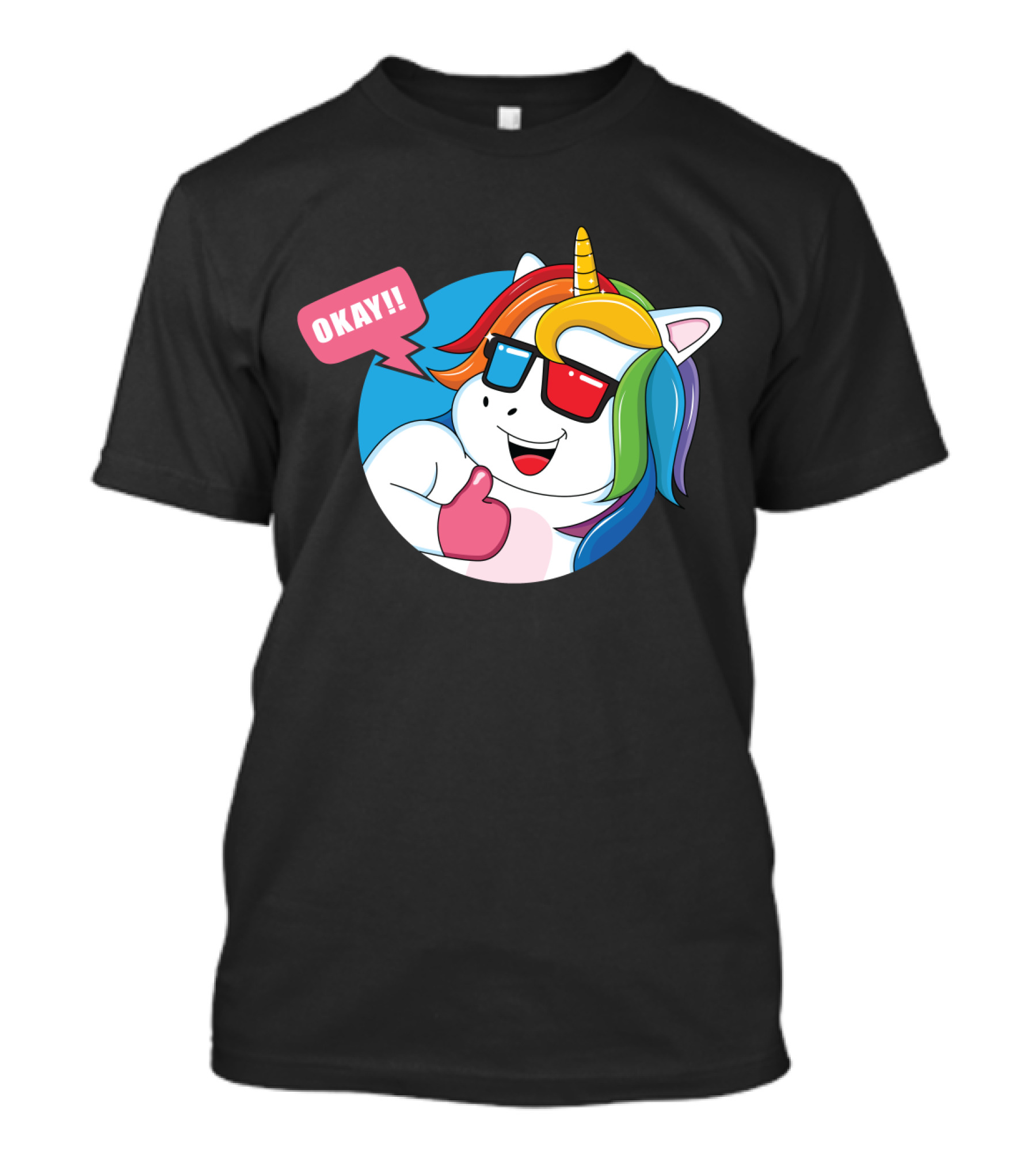 OKAY Unicorn Expression Rainbow Sunglasses Thumbs Up T-Shirt