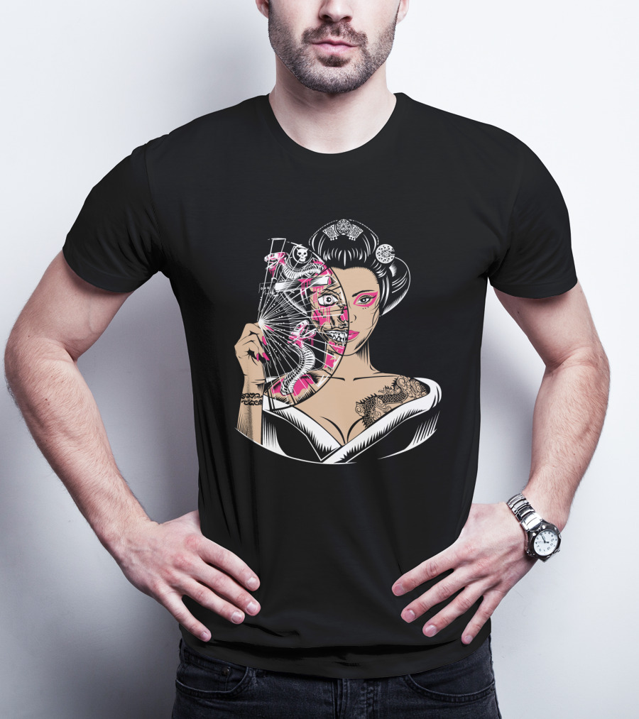Zombie Geisha Fan Undead Half Face T-Shirt