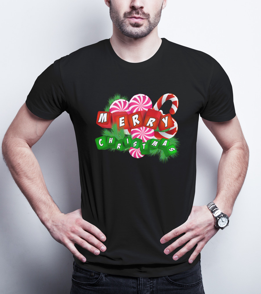 Merry Christmas Candy Canes And Peppermint Ornaments T-Shirt