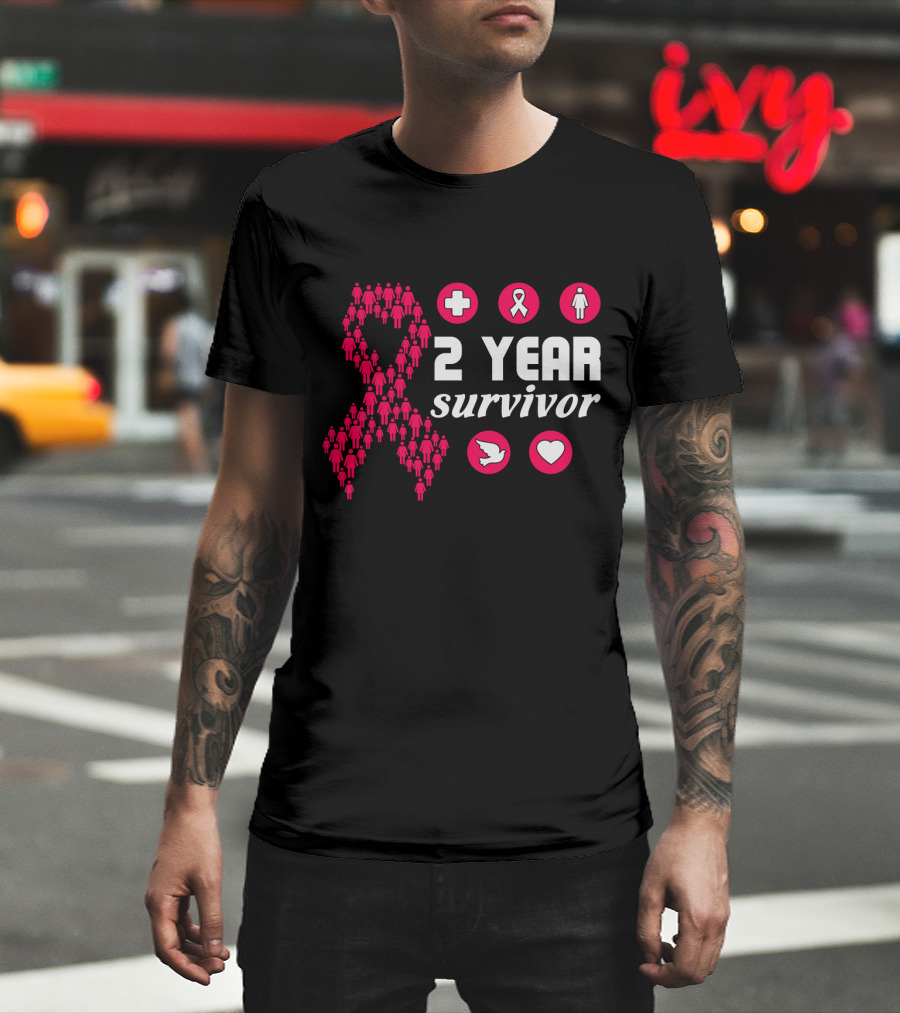 2 Year Survivor Pink Ribbon Breast Cancer Awareness Icons T-Shirt
