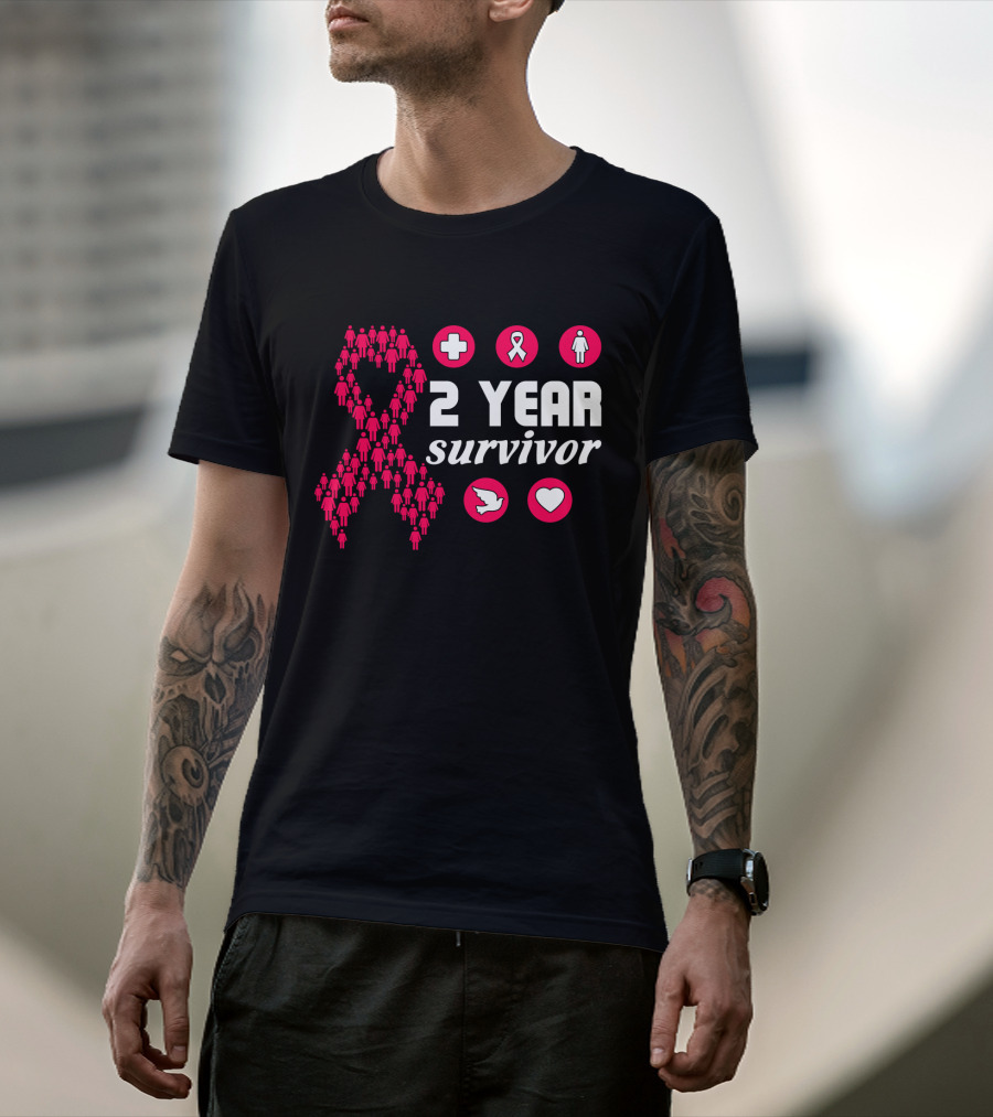 2 Year Survivor Pink Ribbon Breast Cancer Awareness Icons T-Shirt