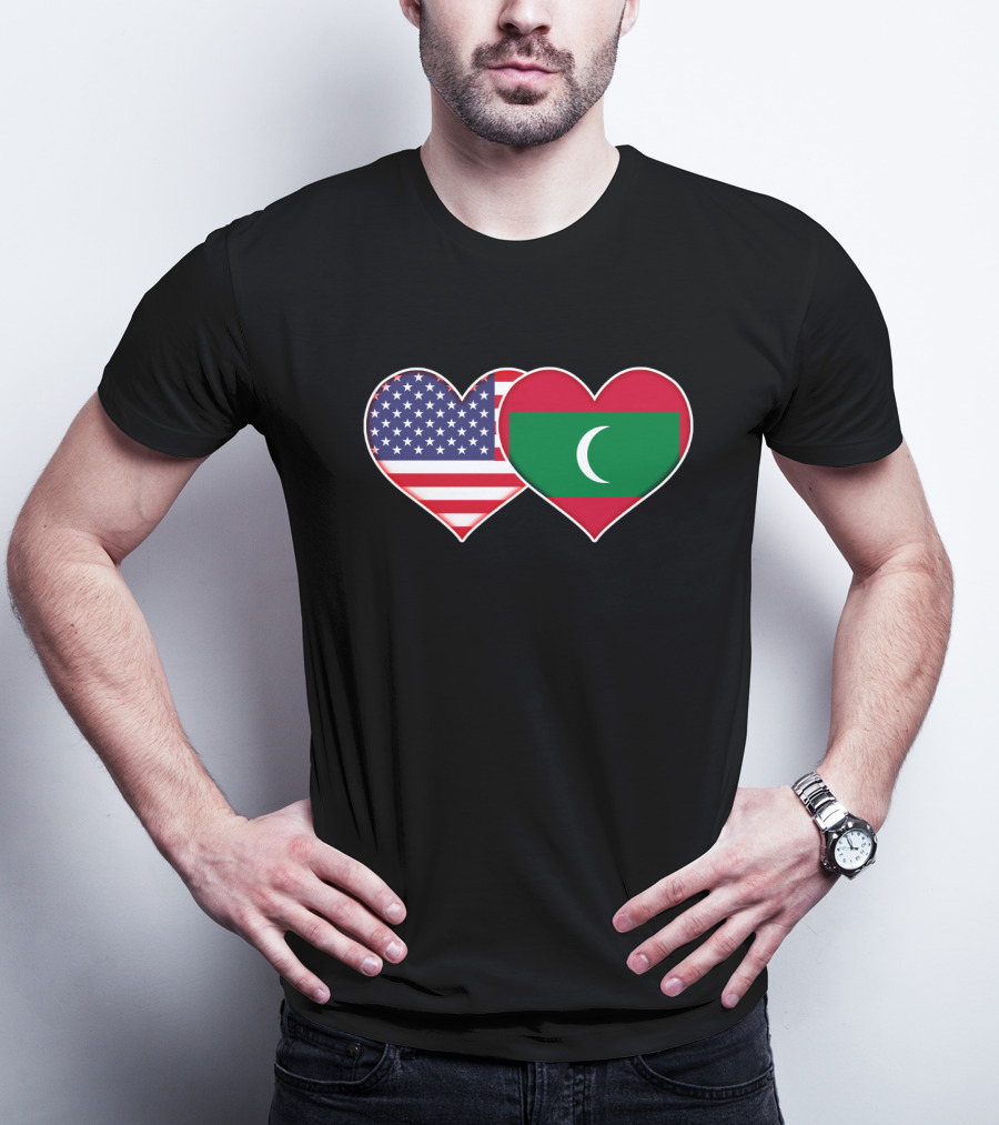 USA And Maldives Flag Hearts T-Shirt