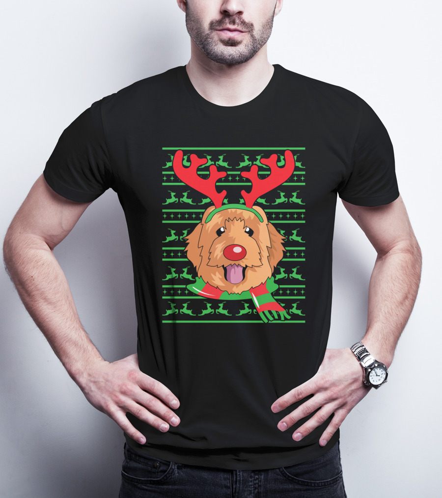 Golden Doodle Reindeer Christmas Scarf And Antlers T-Shirt