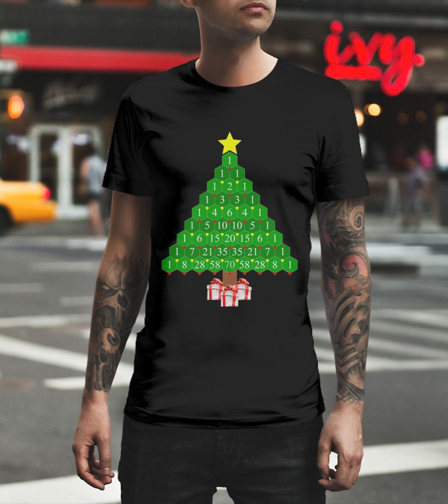 Pascal's Triangle Christmas Tree With Numbers And Gifts T-Shirt