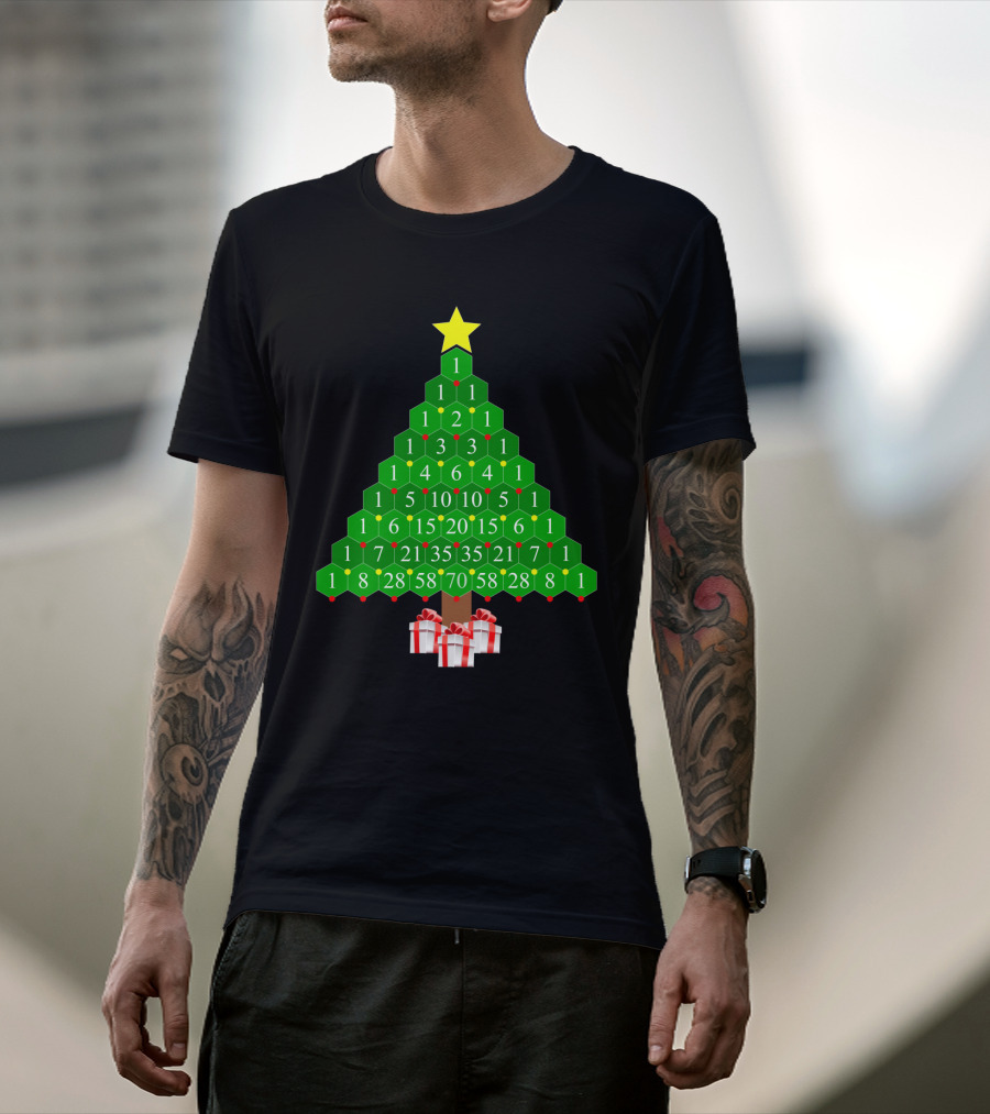 Pascal's Triangle Christmas Tree With Numbers And Gifts T-Shirt