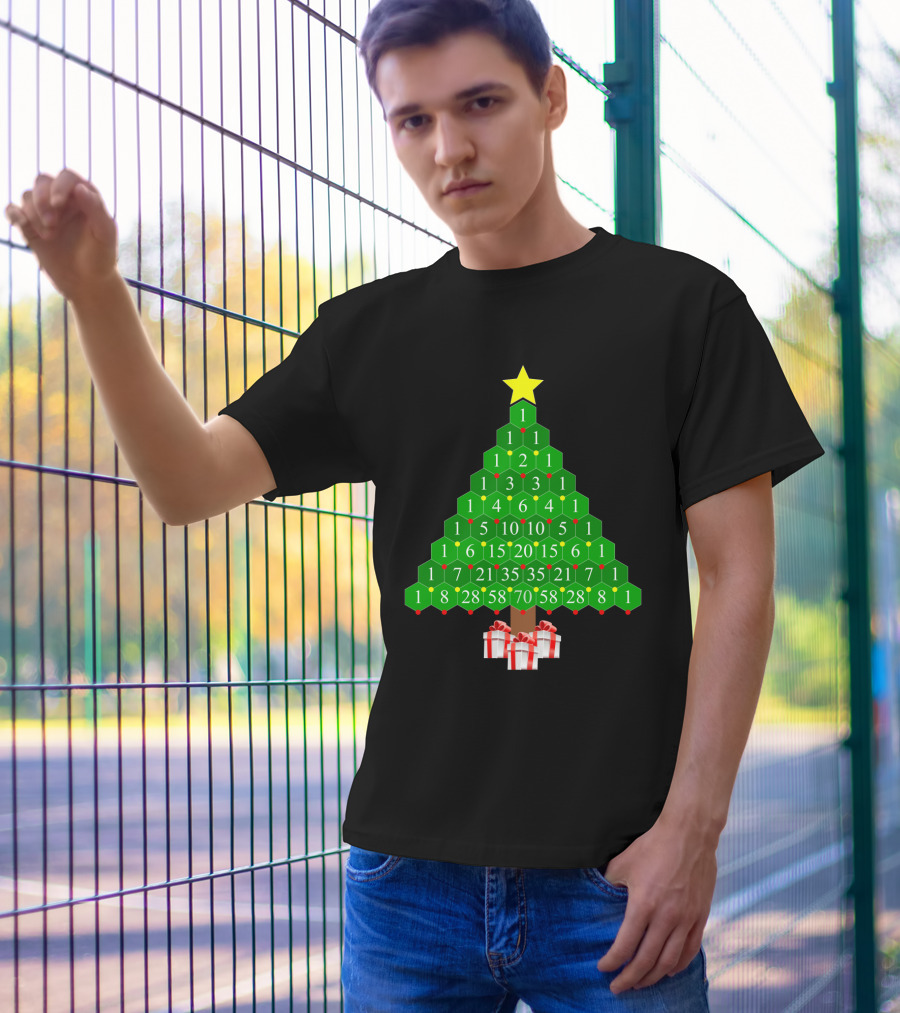 Pascal's Triangle Christmas Tree With Numbers And Gifts T-Shirt