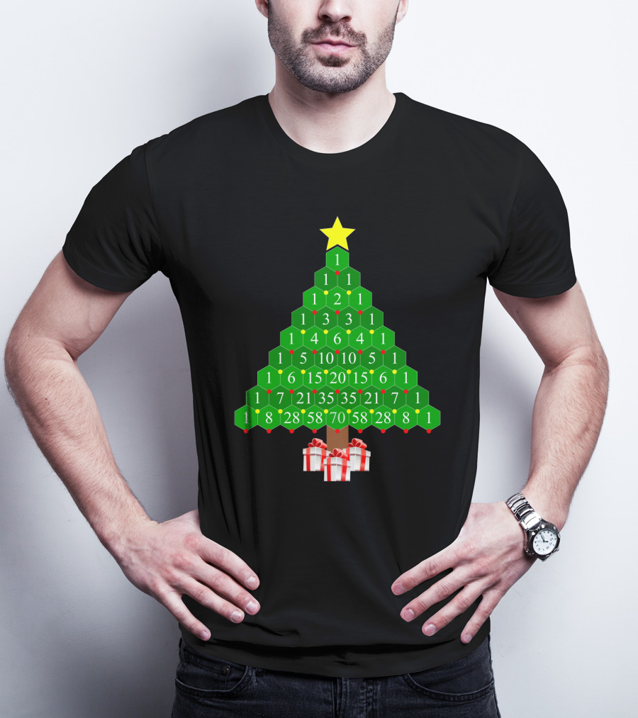 Pascal's Triangle Christmas Tree With Numbers And Gifts T-Shirt