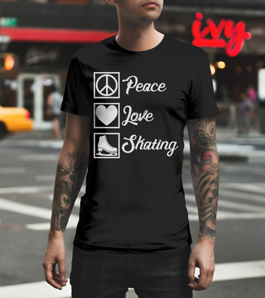 Peace Love Skating Peace Heart Ice Skates T-Shirt